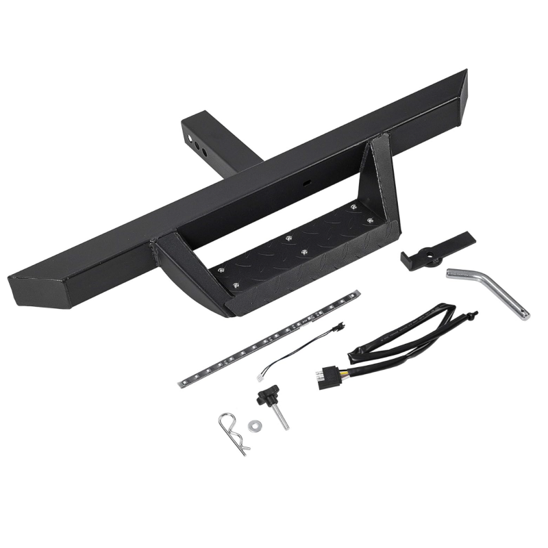 Black Coated 2-Stage Tow Hitch Step Bar Board with LED Brake Light